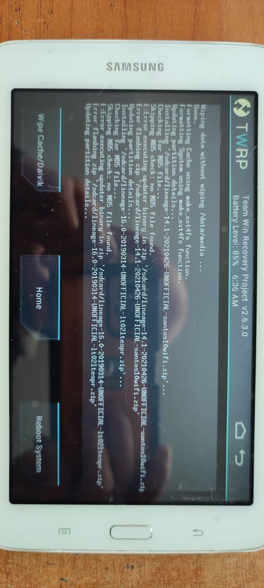 Błędy przy instalacji Androida 7 na tablecie Samsung SM-T110: TWRP ...