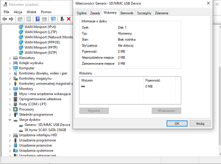 Znikniecie dysku D, Laptop predator 17,dysk: Generic - SD/MMC USB device.