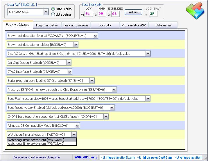 AVR fuse Calculator i programator graficzny z avrdude - 11