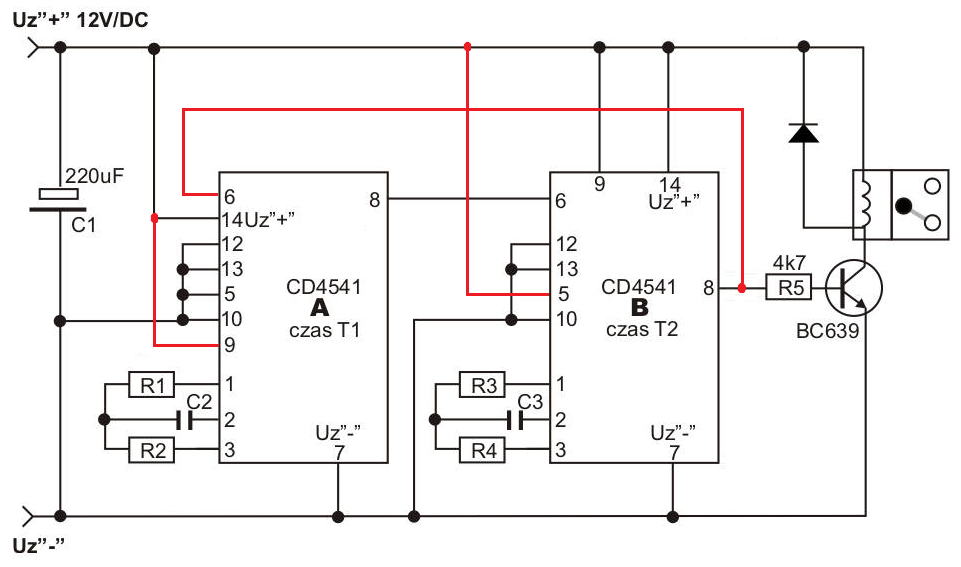 Odwrócenie trybu pracy układu w cyklicznym timerze na dwóch układach CD4541