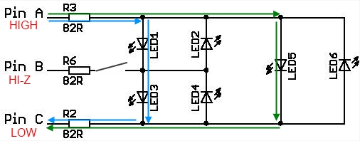 Charlieplexing w matrycy LED - jak uniknąć zapalania niechcianych diod?