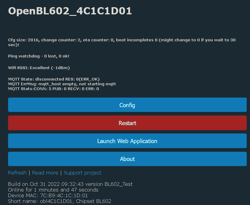 Tasmota replacement for BL602, programming, pairing with Home Assistant, now with OTA working! - 7