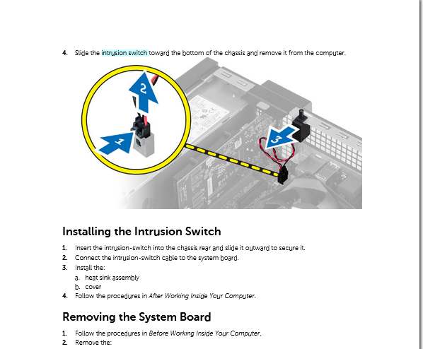 Dell Optiplex 7010 przełącznik Intruza (Intrusion Switch)