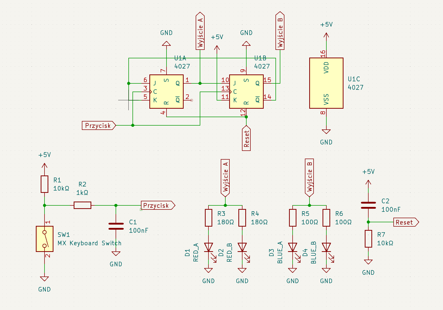 [Rozwiązano] Układ z przerzutnikami JK - CD4027BE: Problem w zaprojektowanym układzie