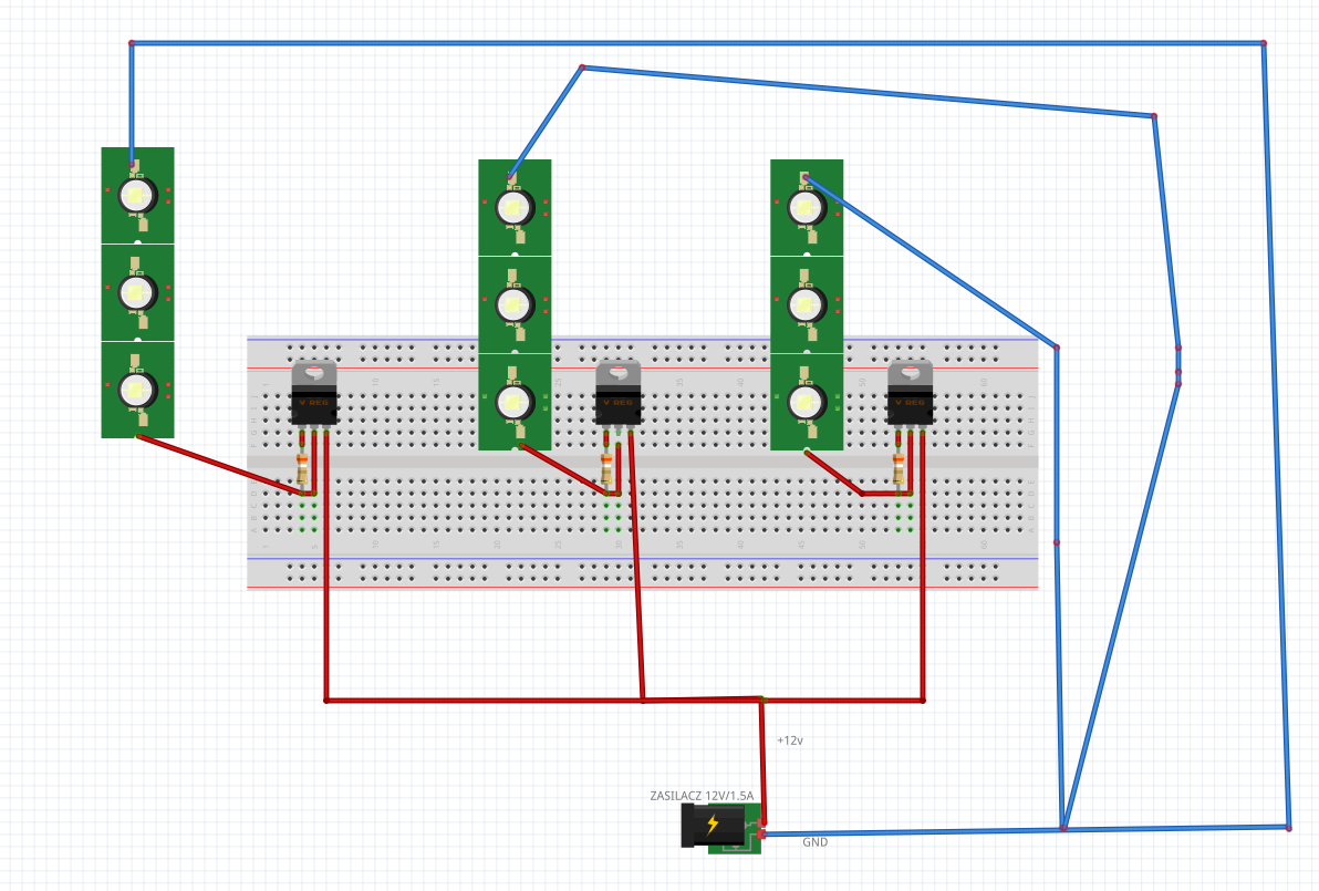 LM317 LED driver - wzrost prądu przy 2 szeregach diod LED, co poprawić?