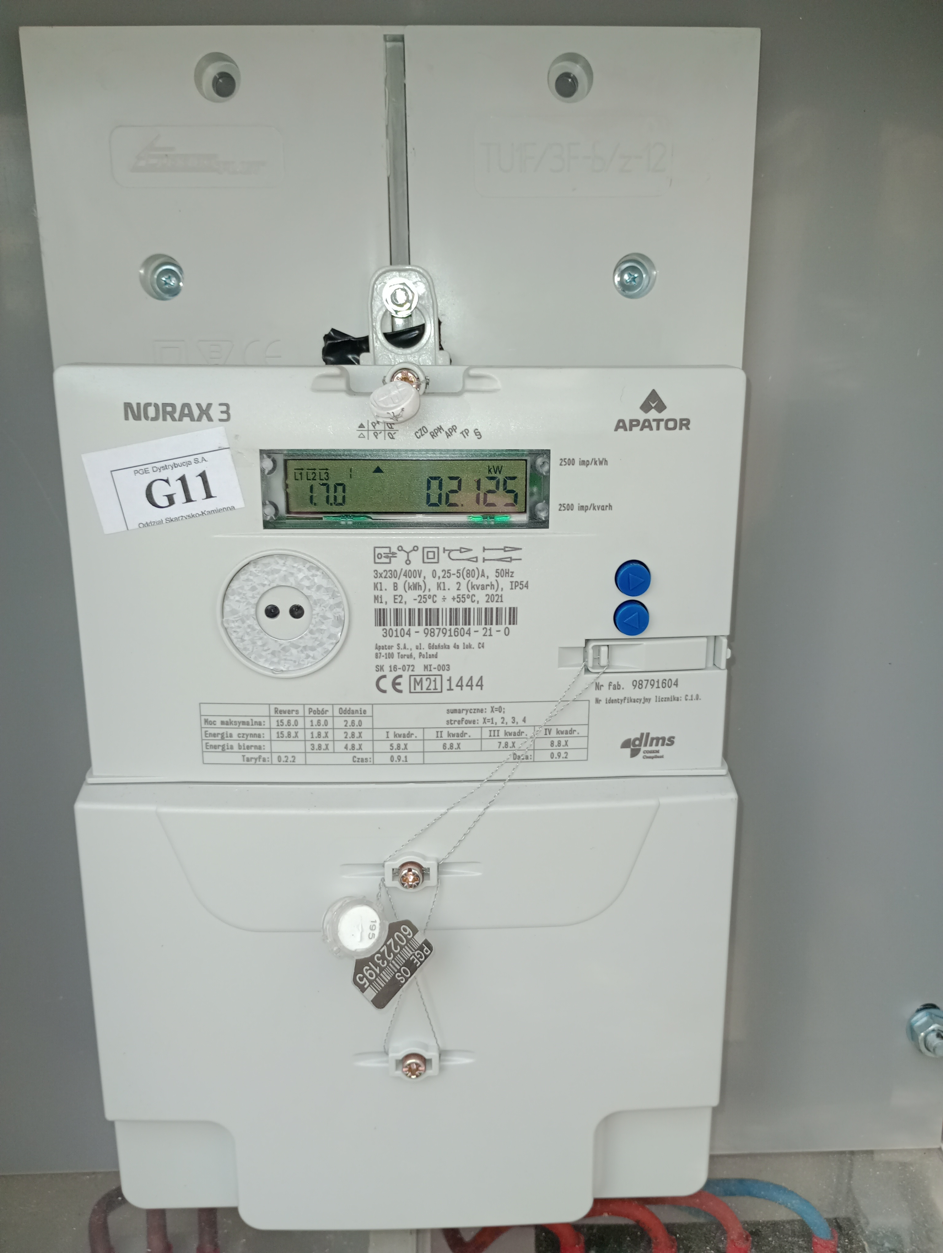 Licznik energii elektrycznej Norax 3: Brak kodu 1.7.0 zużycie chwilowe ...