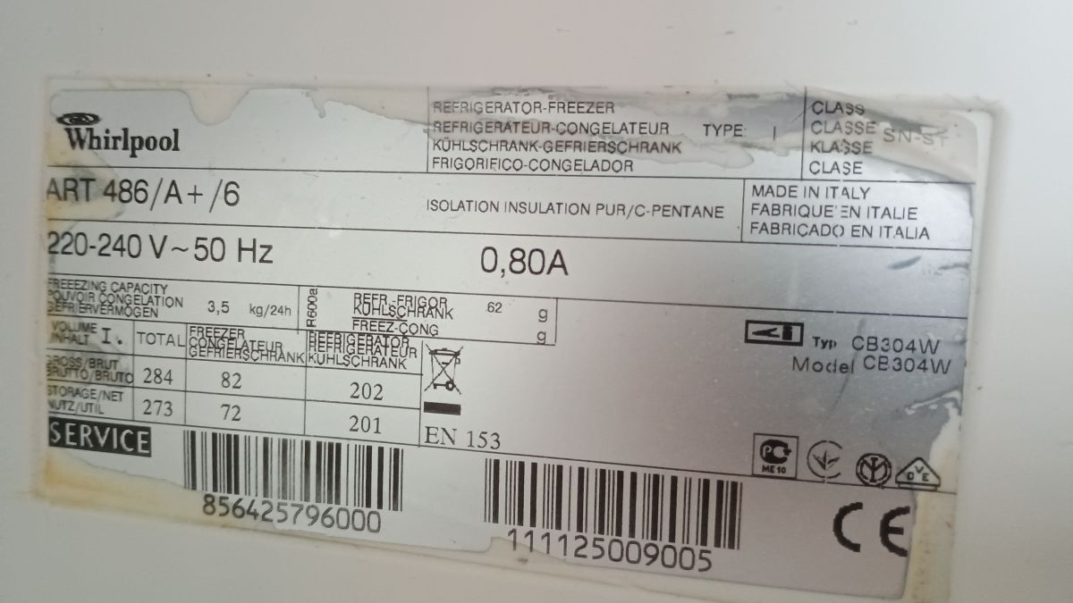 Whirlpool CB304W - lodówka nie chłodzi, zamrażalnik działa poprawnie ...