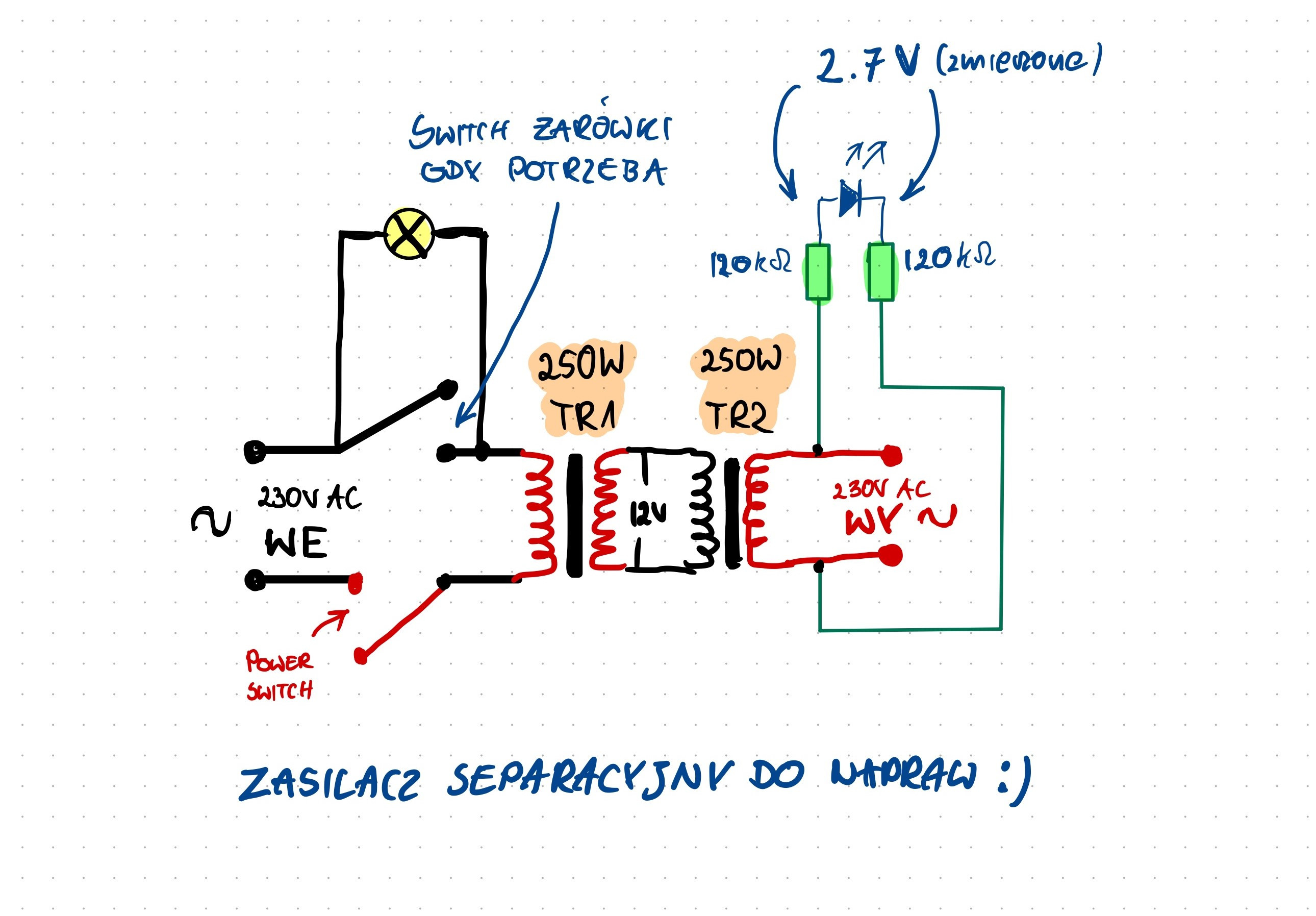 Zasilacz separacyjny do napraw - na bazie obudowy zasilacza UPS