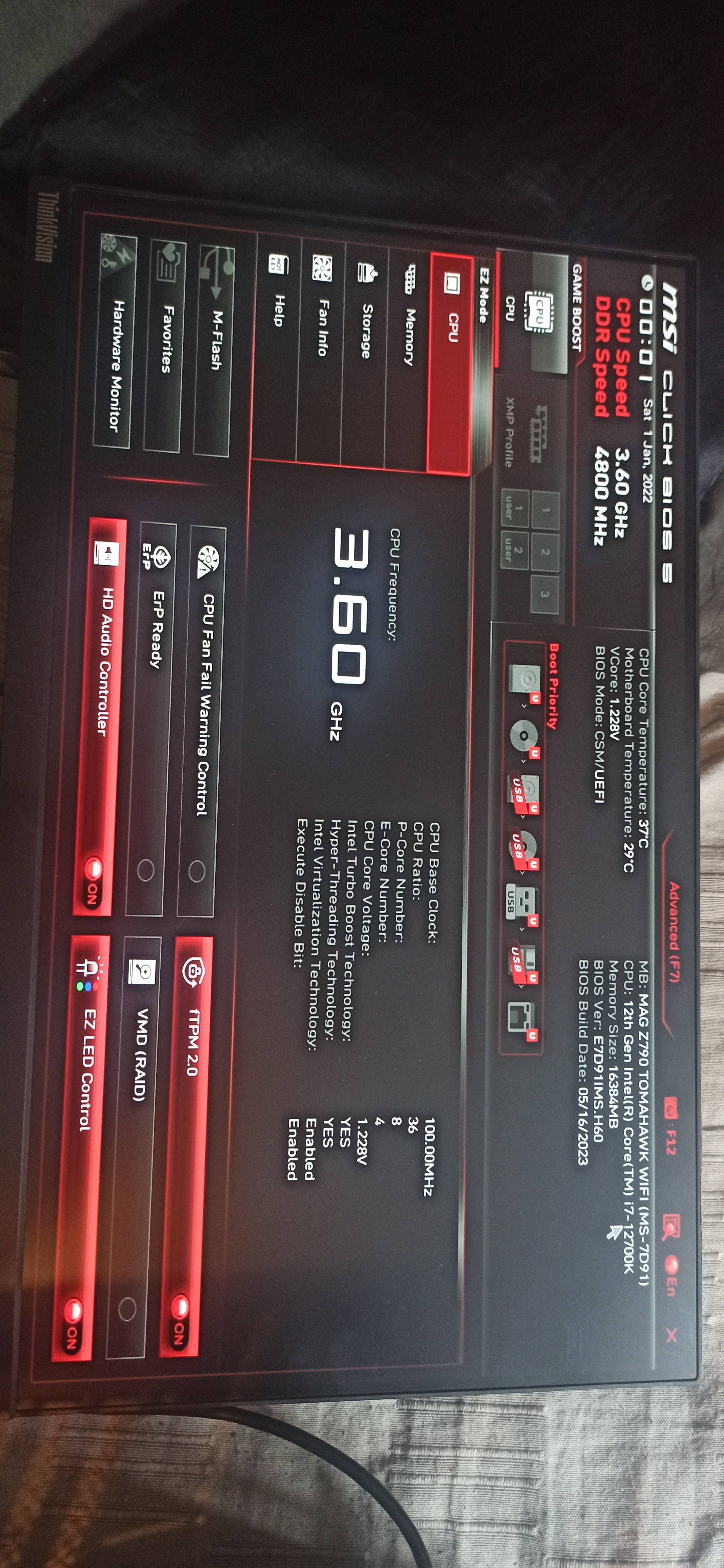 [Rozwiązano] MSI Z790 Tomahawk MS-7D91 ver 4.1 - Restart po logo ...