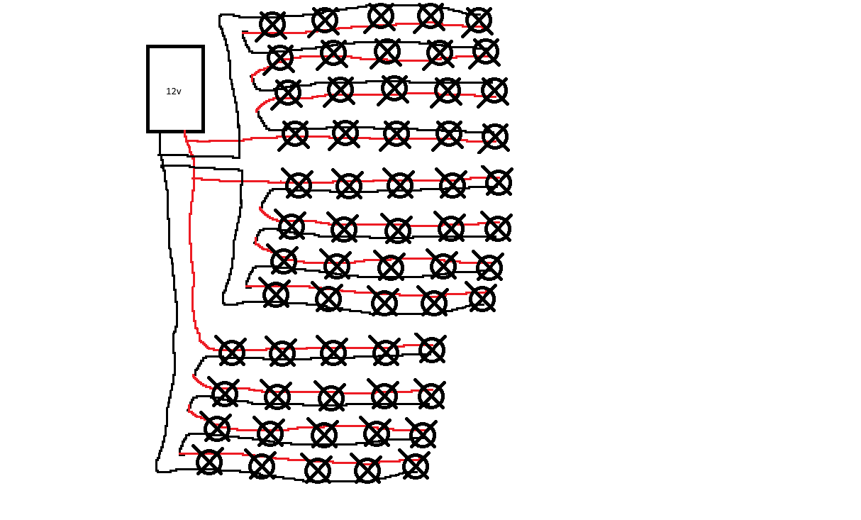 Tworzenie oświetlenia z 12 zestawów lampek choinkowych na zasilaczu 12V