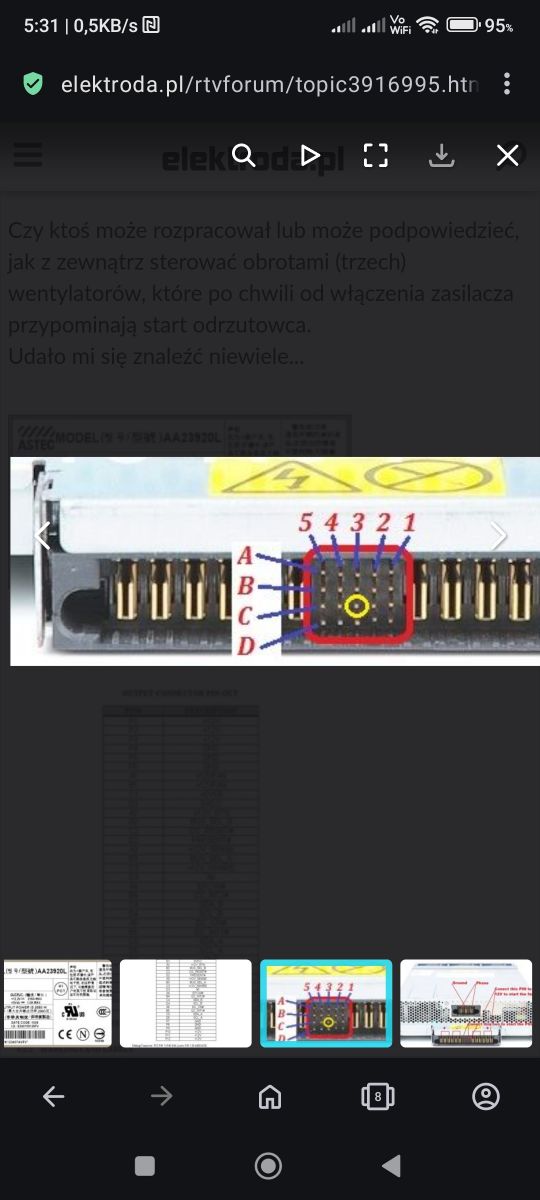 Szukam schematu połączeń pinów do zasilacza Astec AA23920L