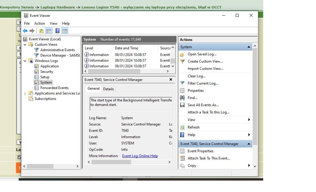 Lenovo Legion Y540 - wyłączanie się laptopa przy obciążeniu, błąd w OCCT