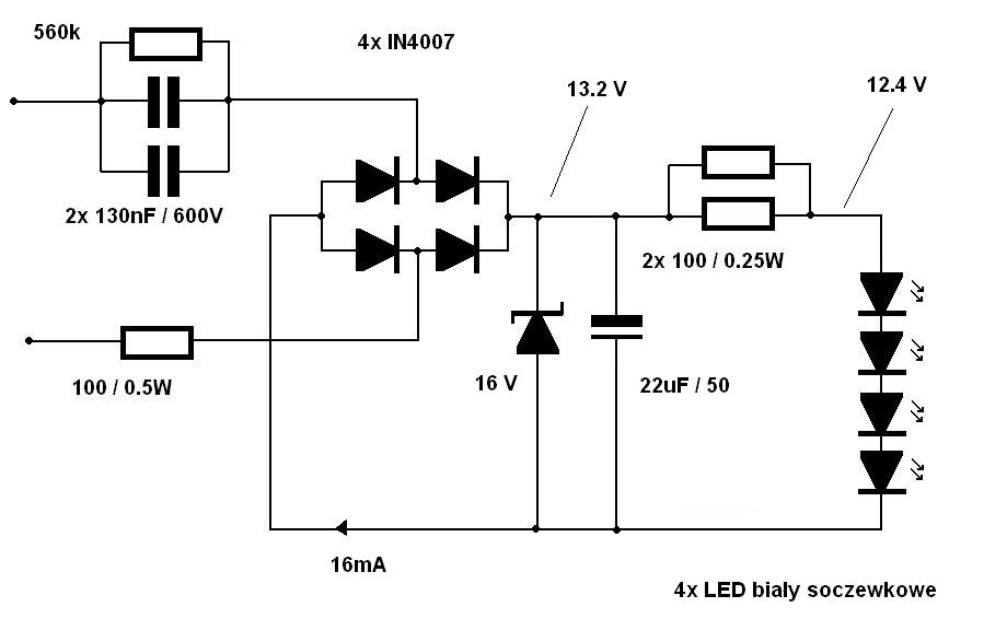 Jak poprawnie zasilić diody LED 4x12V z sieci 230V AC w pochłaniaczu?