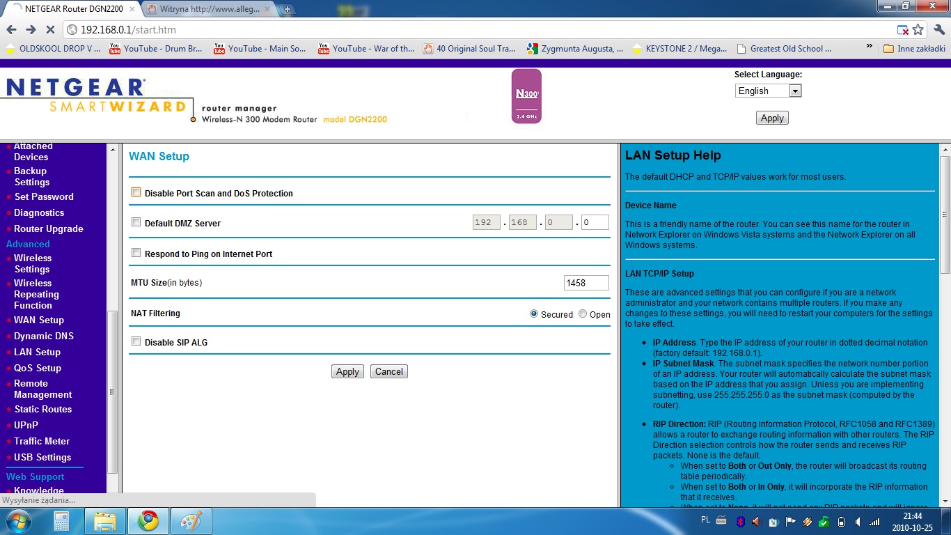 pomoc w konfiguracji routera Netgear DGN2200 - Neo 10mbit