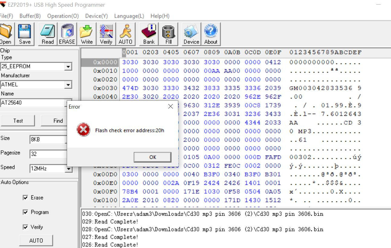 EZP2019 i wsad do CD30 MP3 - błąd przy AT25640, 25LC640 działa?