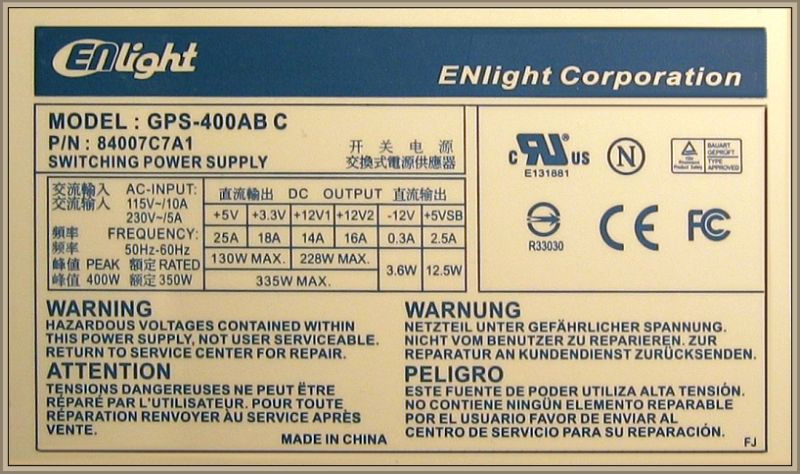 ENlight Corporation model GPS-400AB C - Wywaliło warystory - przyczyna