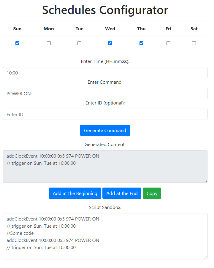 Narzędzie OpenBeken Schedules Utility (generator interfejsu użytkownika addClockEvent) - prace w tok