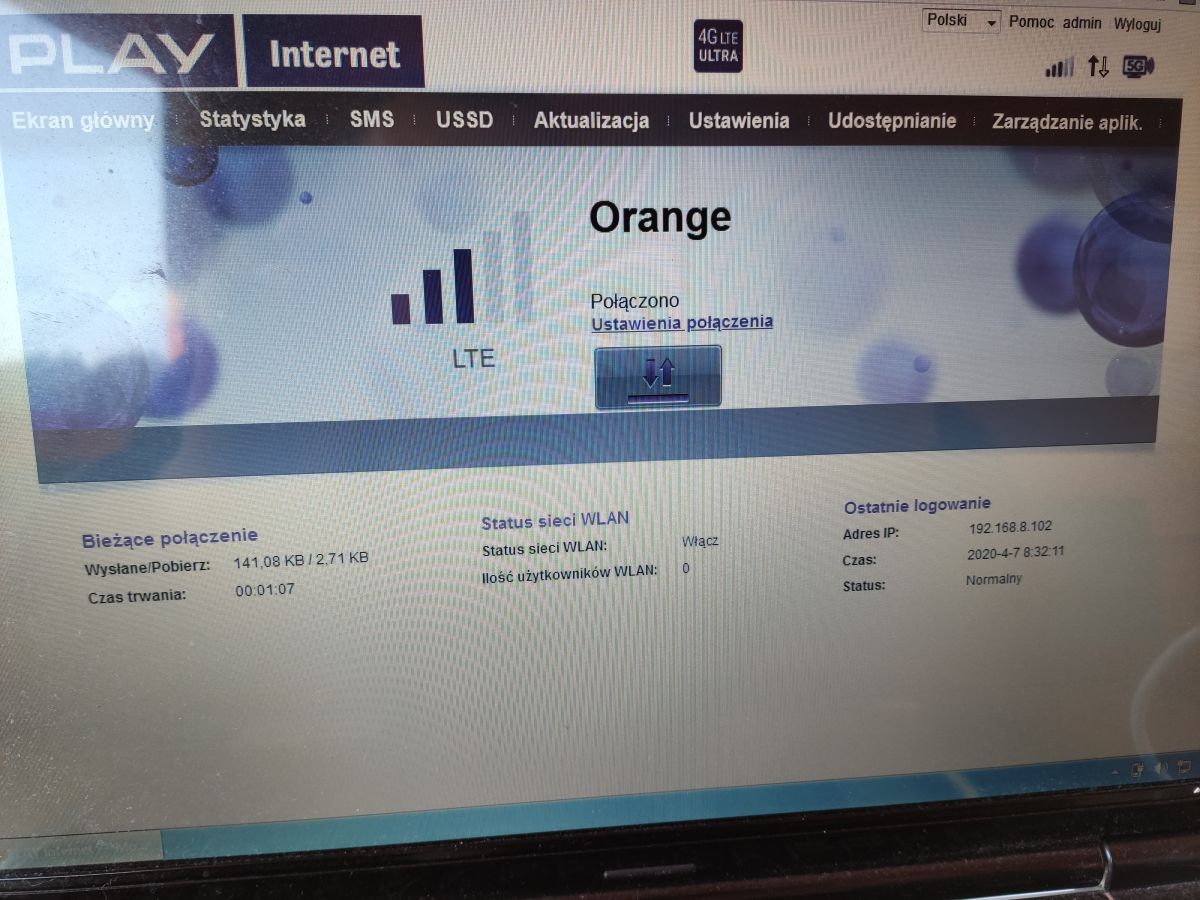 Stacjonarny router z modemem LTE do Orange, stabilne połączenie, antena zewnętrzna - 4