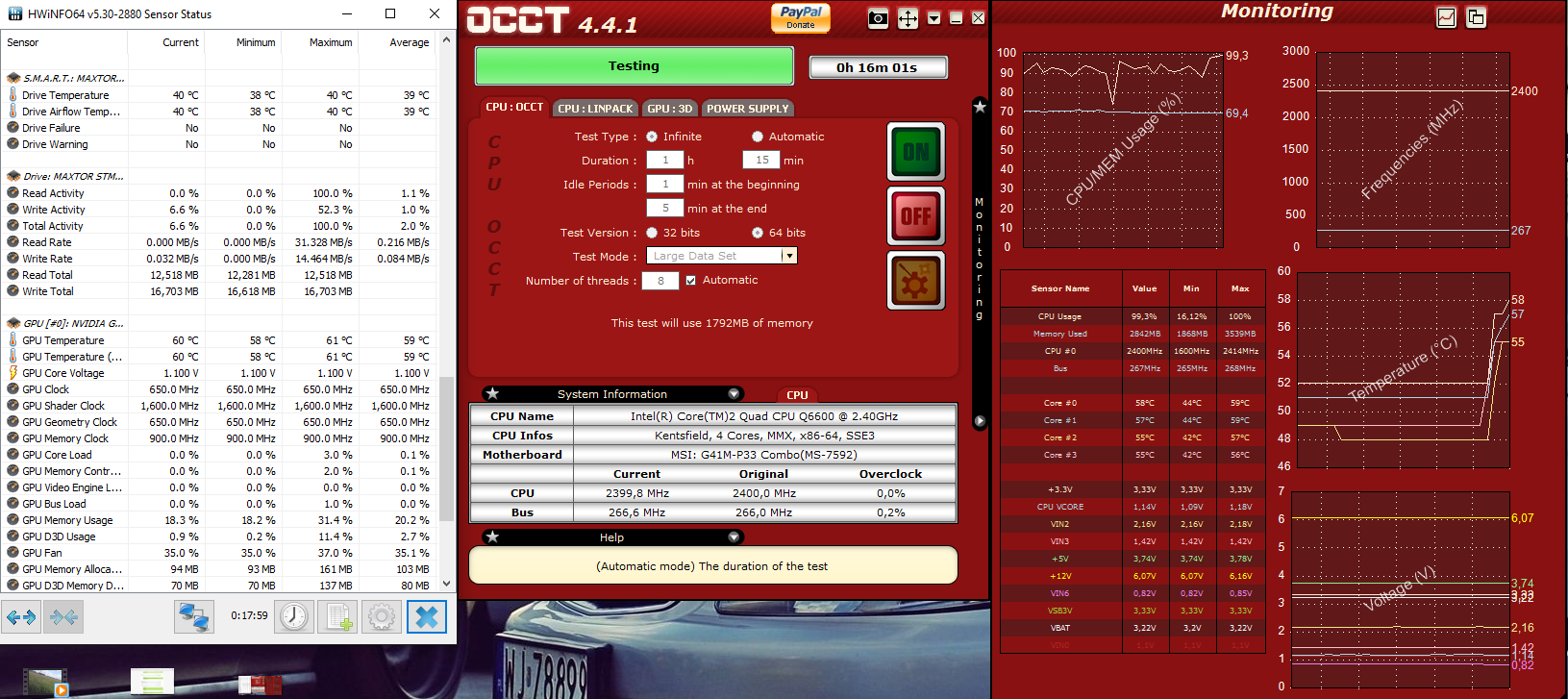 Wzrost temperatury TMPIN1 do 62°C i spadek FPS w grach na MSI41 P33 Combo