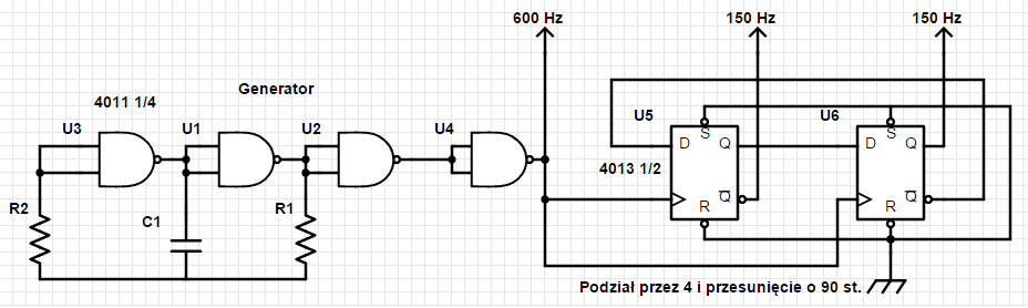 Generator na bramkach NAND - niestabilna częstotliwość po przerzutnikach D