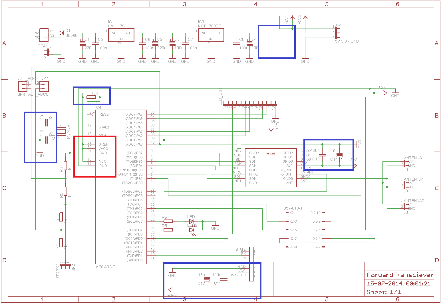 AtMega32, RFM22B, HC-06 - Stabilizowane napięcie nie jest stałe.