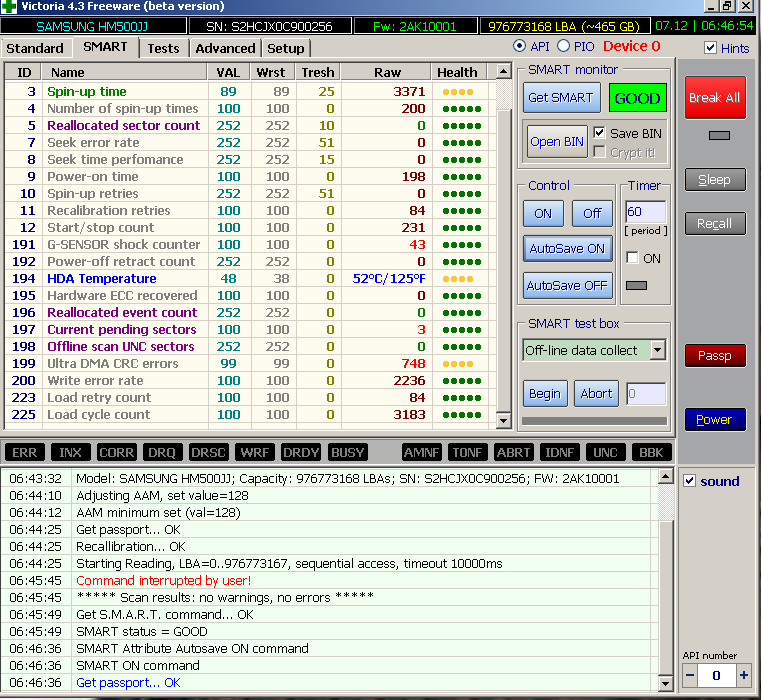Ocena stanu dysku po spadku szybkości danych - SMART analiza
