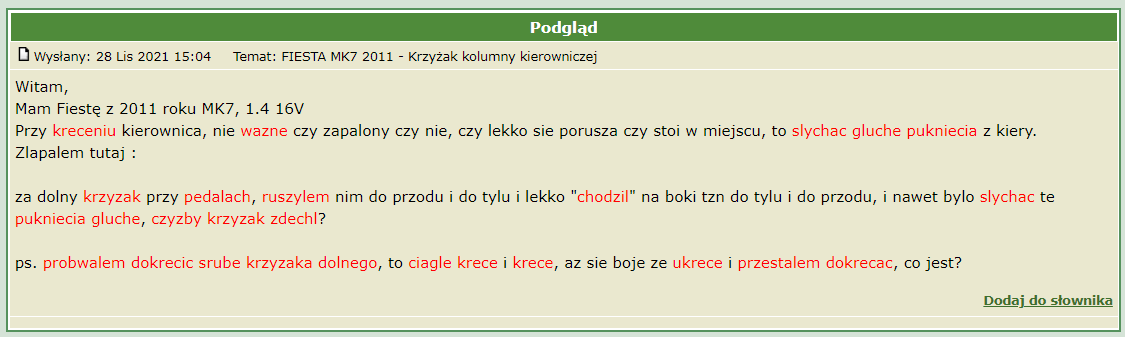 FIESTA MK7 2011 - Puknięcia przy obracaniu kierownicą, luz w dolnym ...