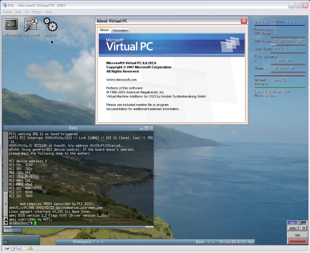 Jak zainstalować DSL Linux dsl-n-01RC4 na Virtual PC 2007?