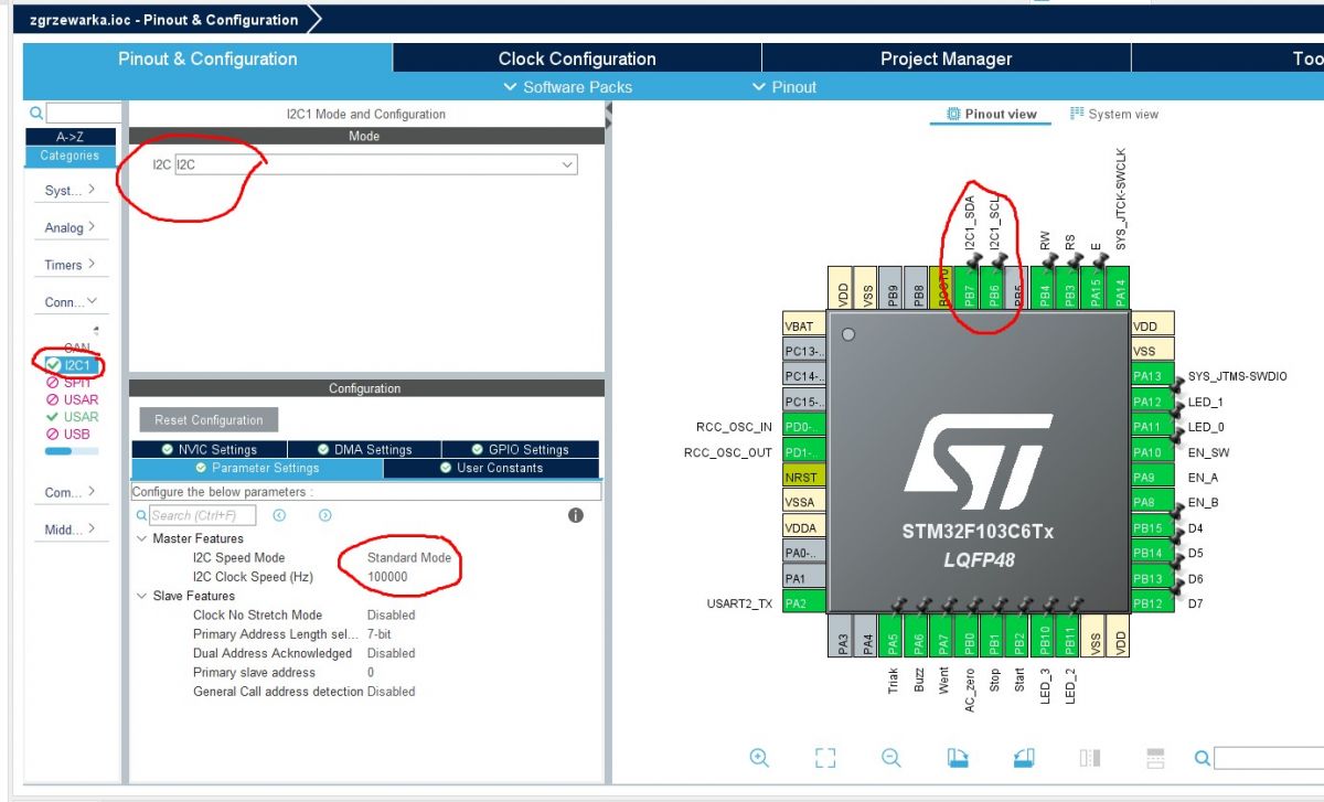 Kwestia uruchomienia I2C w procesorze STM32F103C6T6 do komunikacji z ...