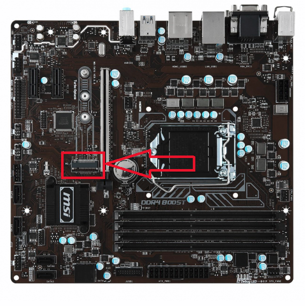 Lokalizacja złącza M2 na płycie głównej B250M PRO-VDH