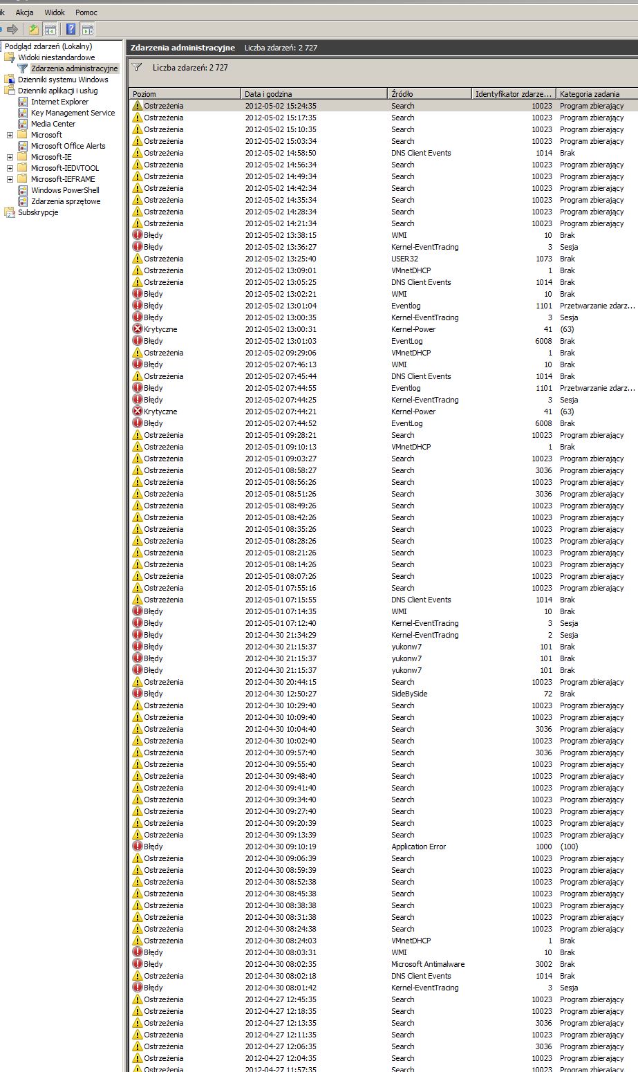 Jak zlikwidować błędy krytyczne w dzienniku zdarzeń Windows 7?