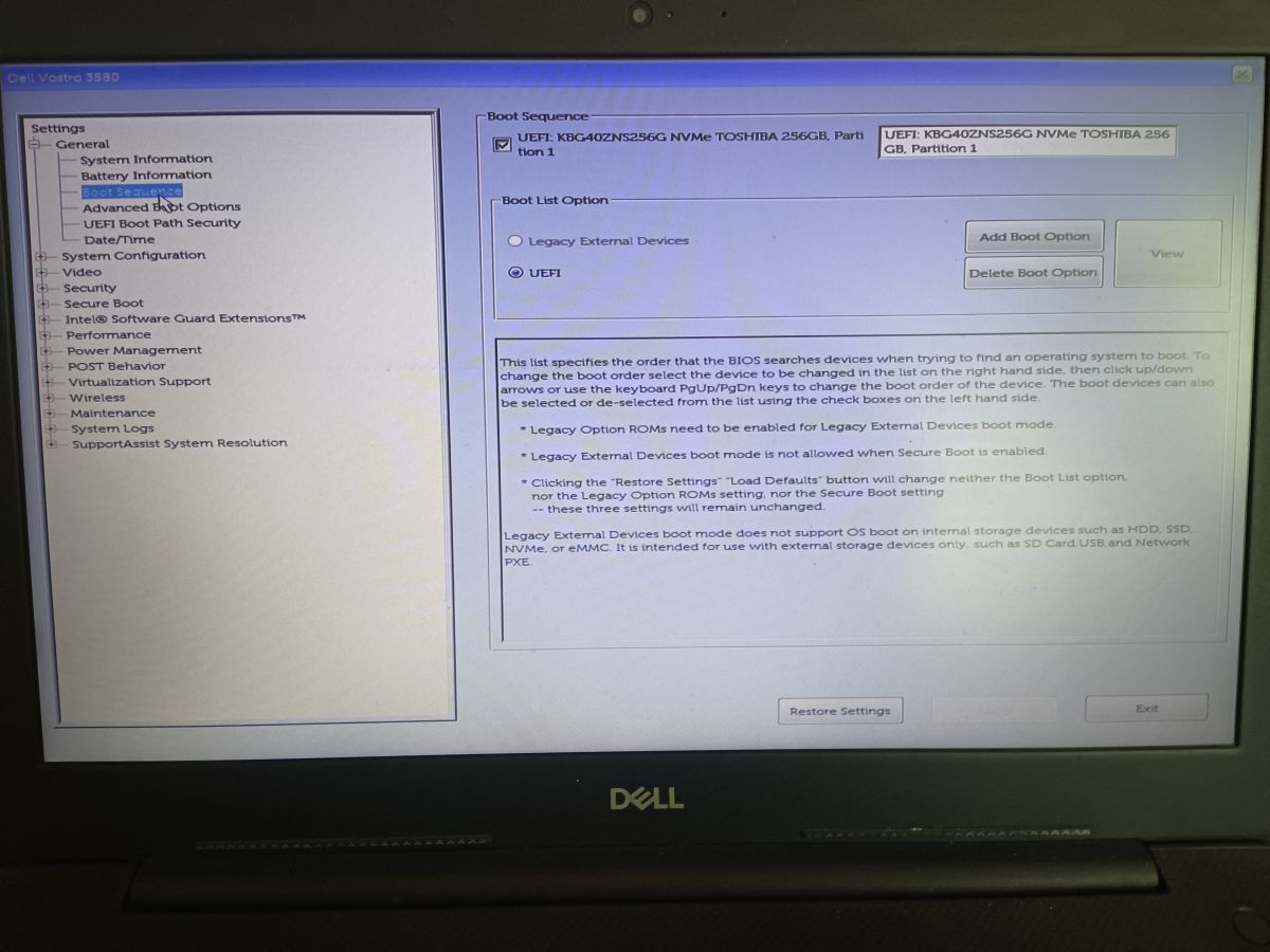 [Rozwiązano] Dell Vostro 3580 - problem ze zmianą UEFI na Legacy w BIOSie