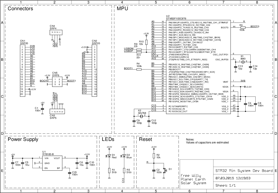 STM32 F103C8T6 minimalne podłączenie zasilania i programatora