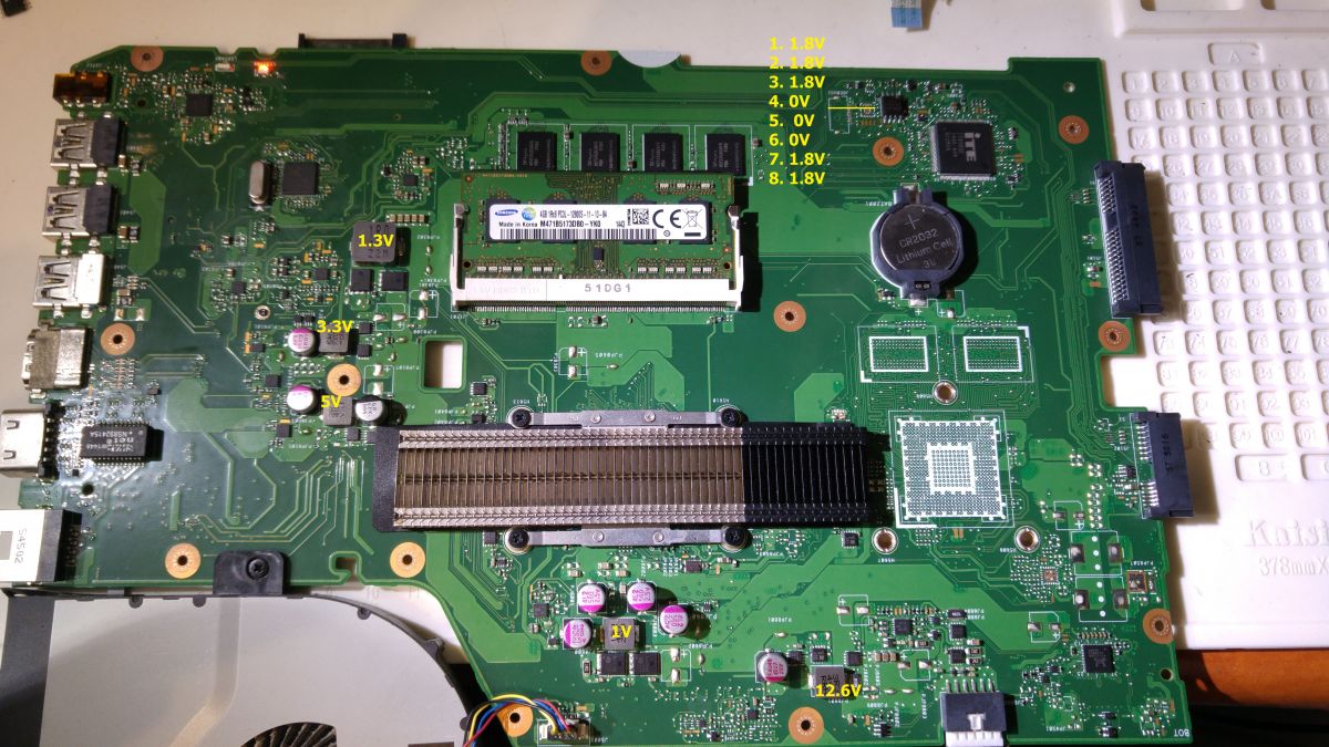 Asus F751M, Płyta X751MD Rev. 2.0 - Brak obrazu, napięcia z cewek, kość ...