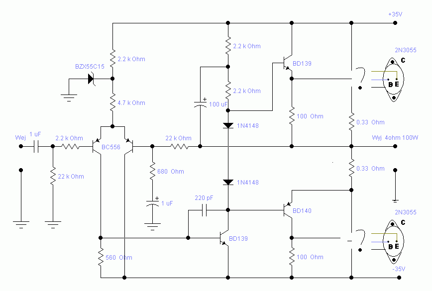 wzmak 100watt czemu są 2x 2n3055 a nie 1x 2n3055 i mj2930
