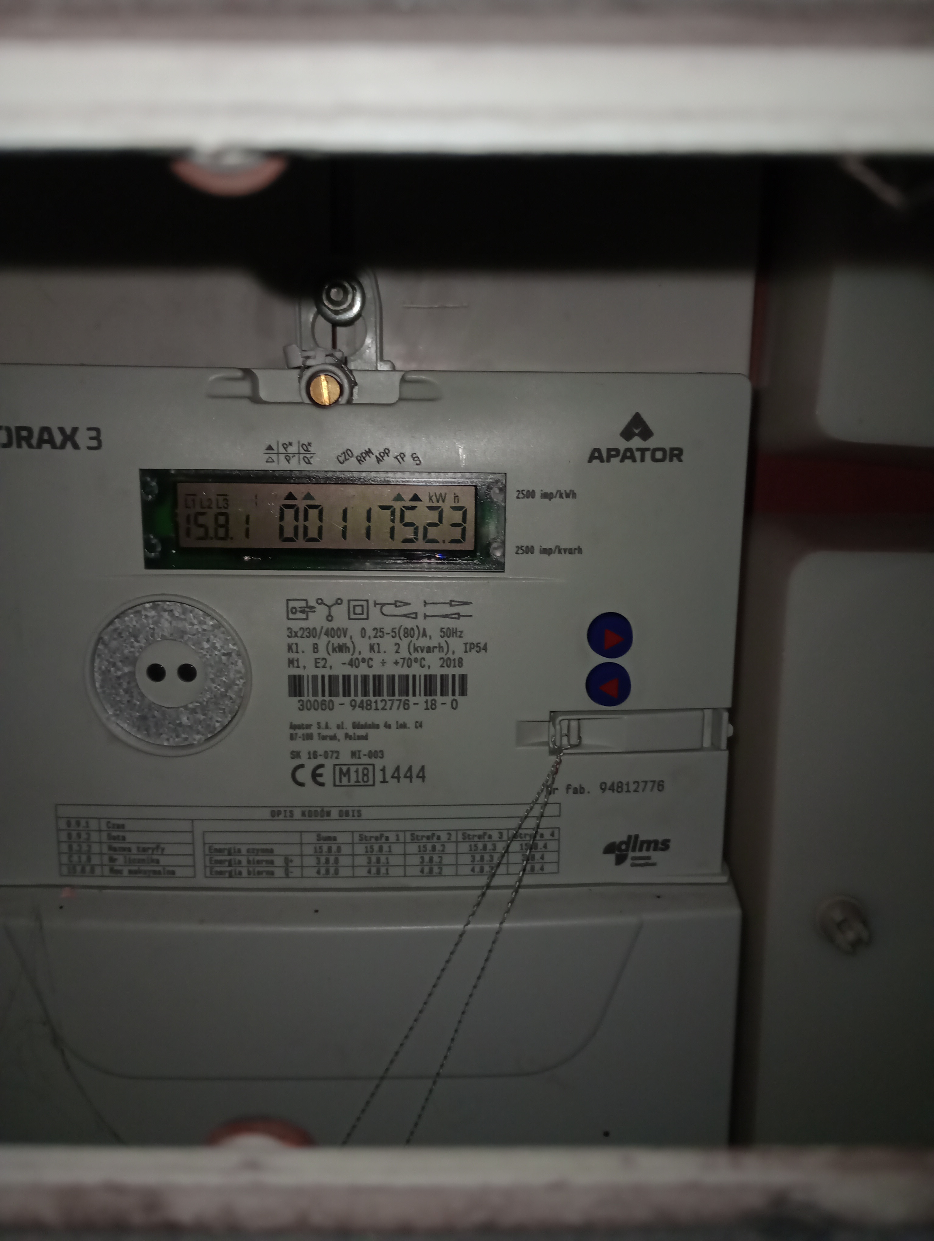 Licznik energii elektrycznej Norax 3: Brak kodu 1.7.0 zużycie chwilowe ...