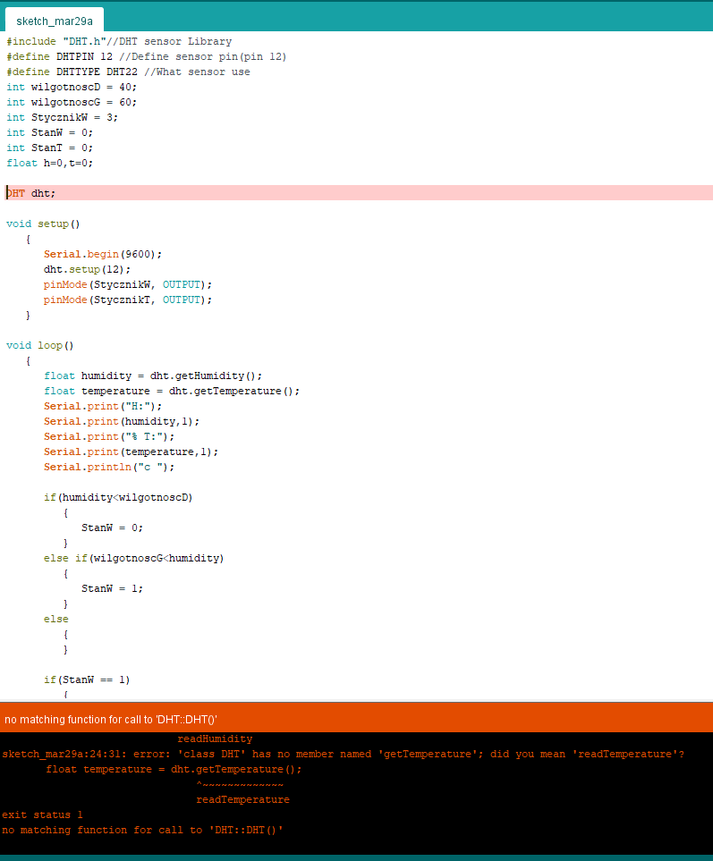 Problem z czujnikiem wilgotoności i temperatury DHT22