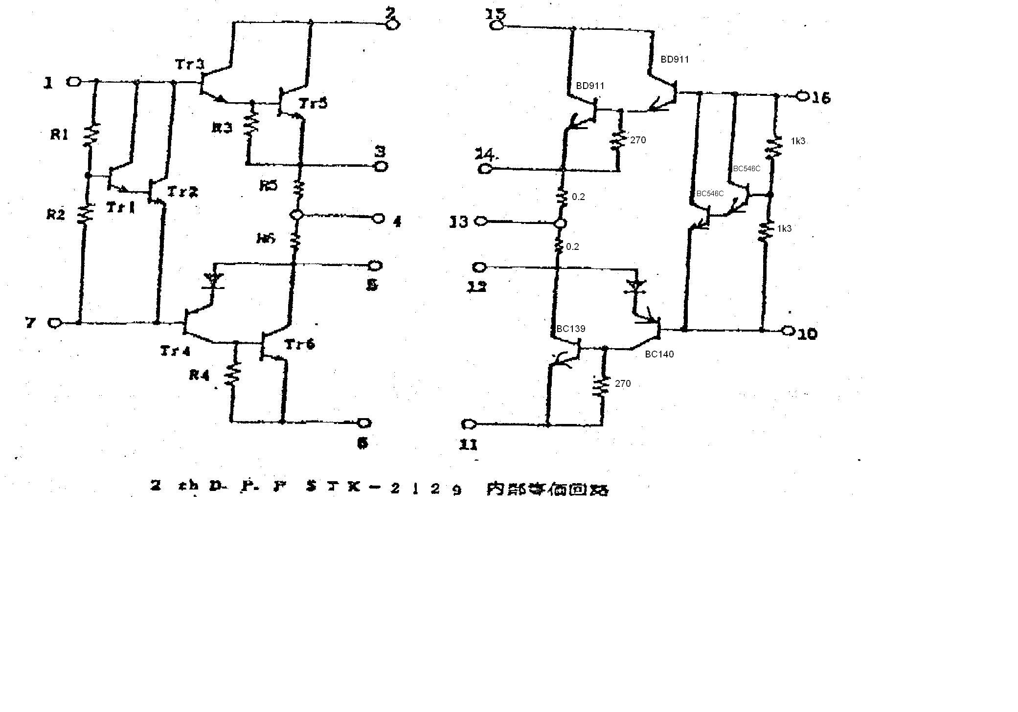 Schematy i wartości elementów dla końcówek mocy STK2125-STK2145