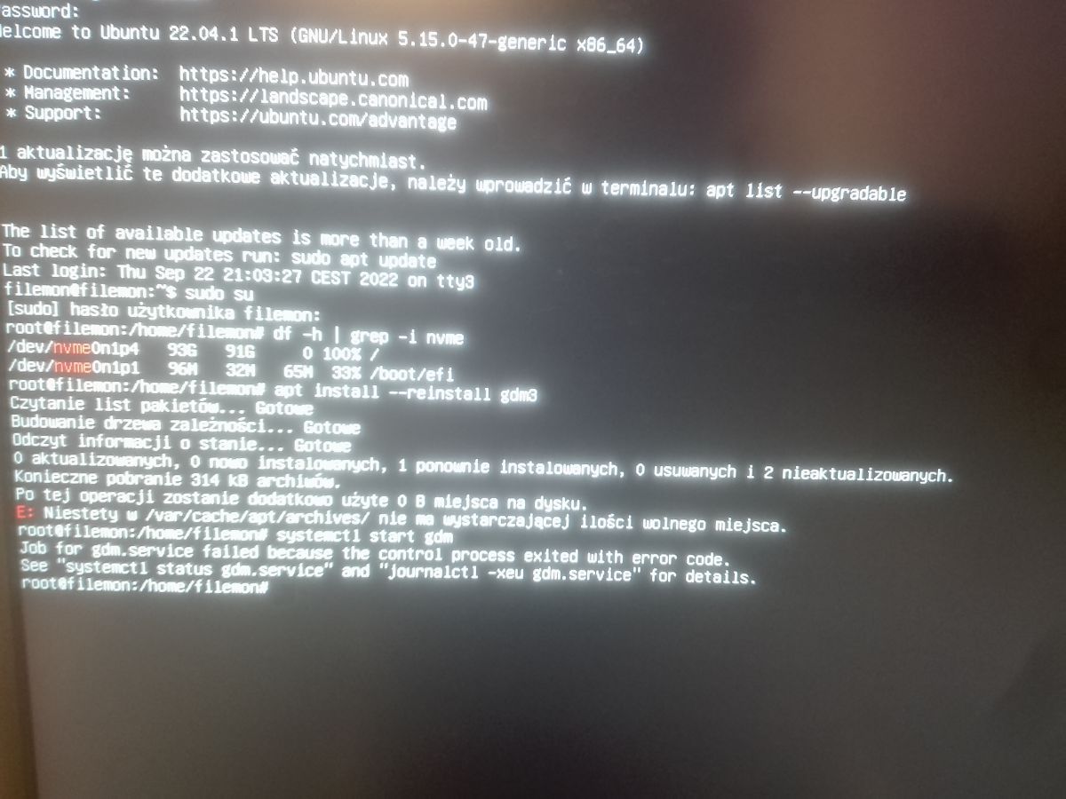 Ubuntu 22.04.1 LTS - długie czekanie na uruchomienie, rozwiązanie kwestii nieładującego się systemu