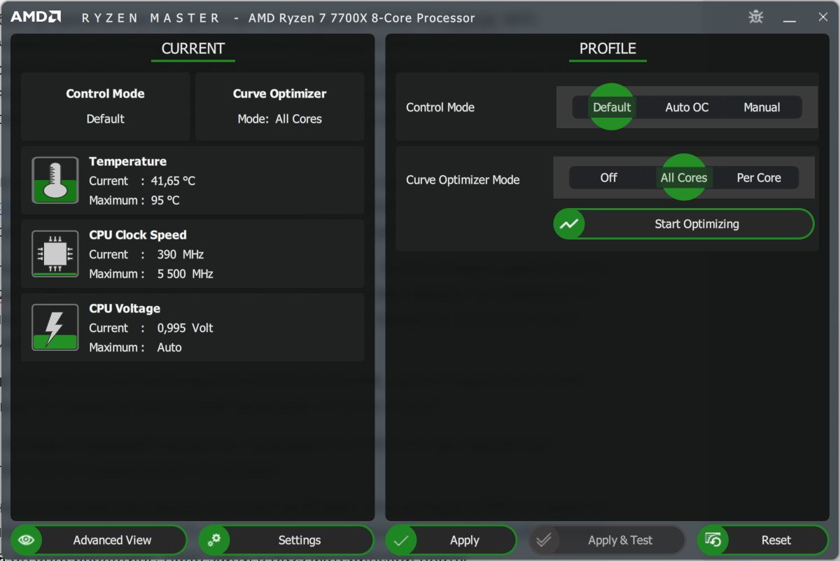 Brak Curve Optimizer Mode w Ryzen Master, widoczny GFX CO VALUE