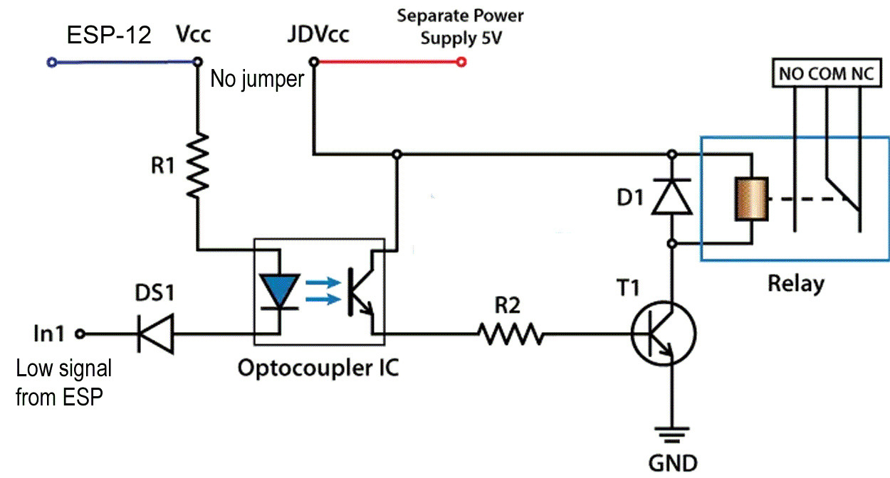 ESP12-E relay resets when switching devices on power strip, wiring with ...