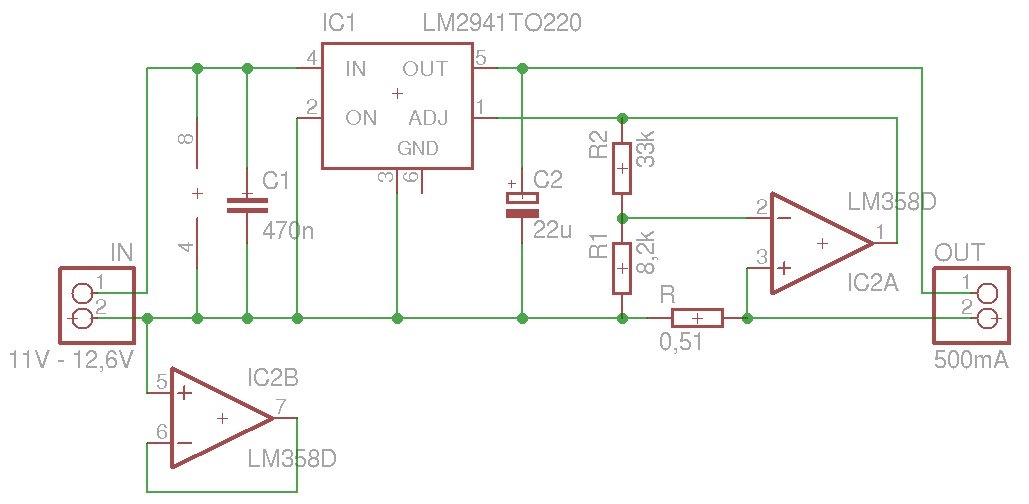LM2941 jako LDO do zasilania diody LED 9,7V/500mA z baterii LiPo 11,1V ...