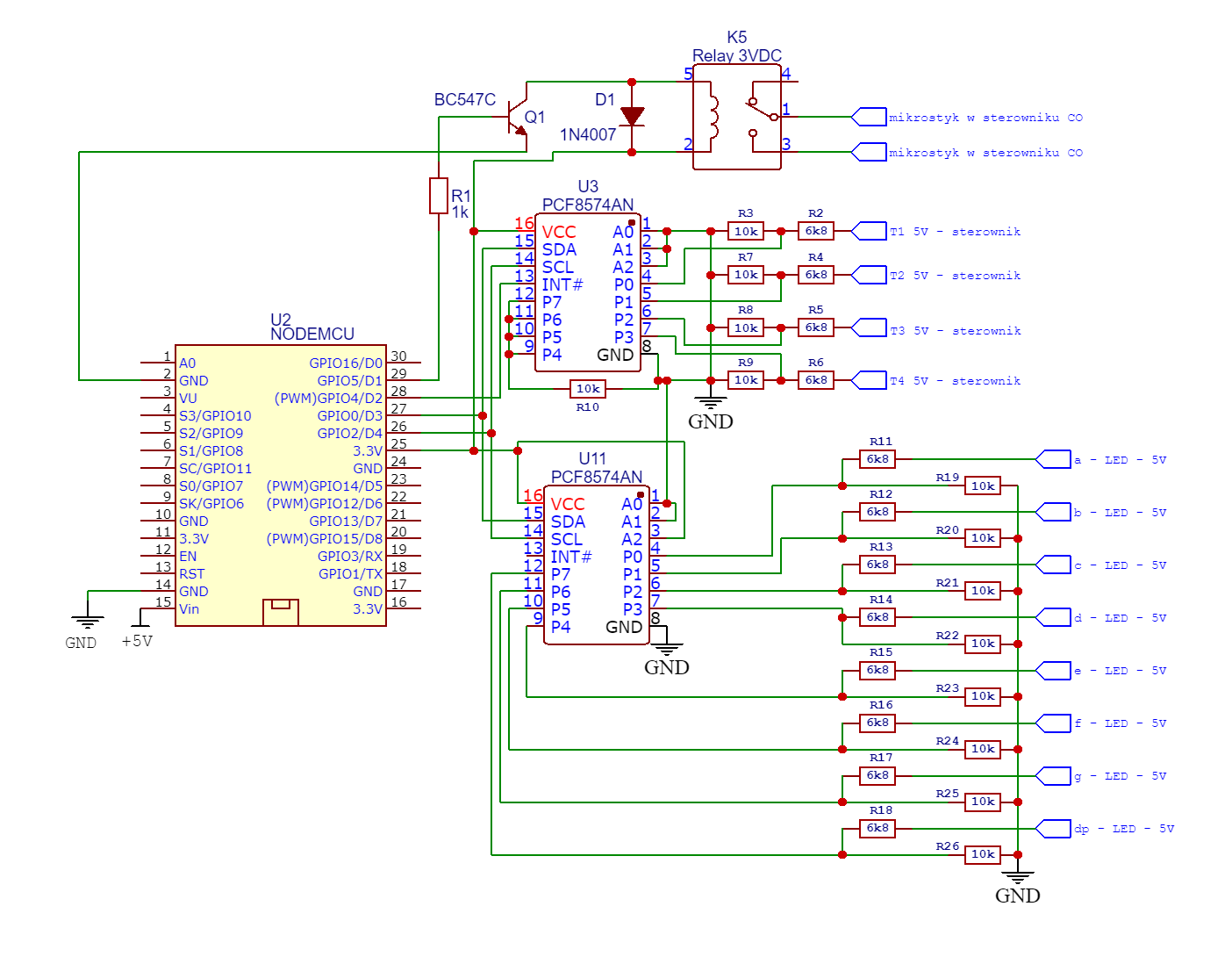 ESP8266, PCF8574 and 7-segment LED how to connect it correctly?