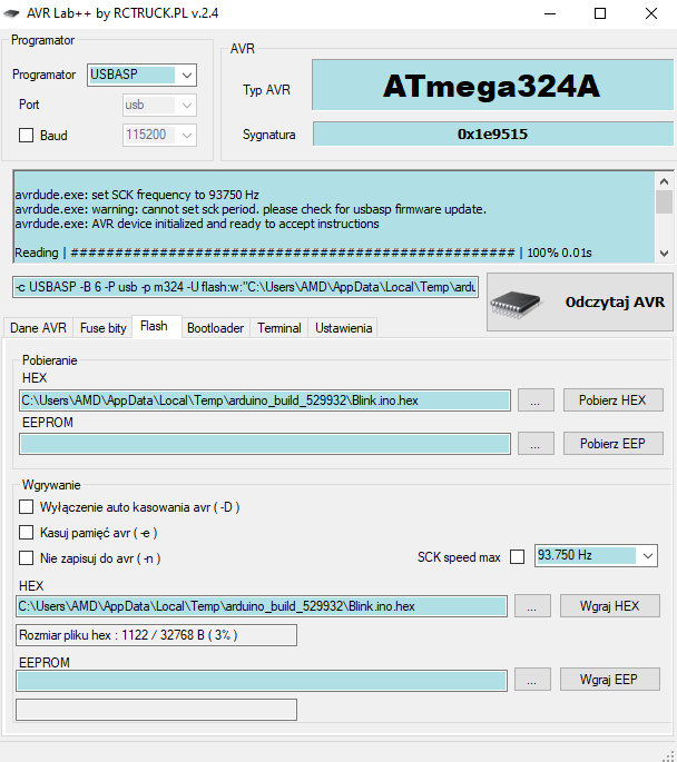 Wgrywanie programu do Atmega 324A-PU przez Arduino IDE