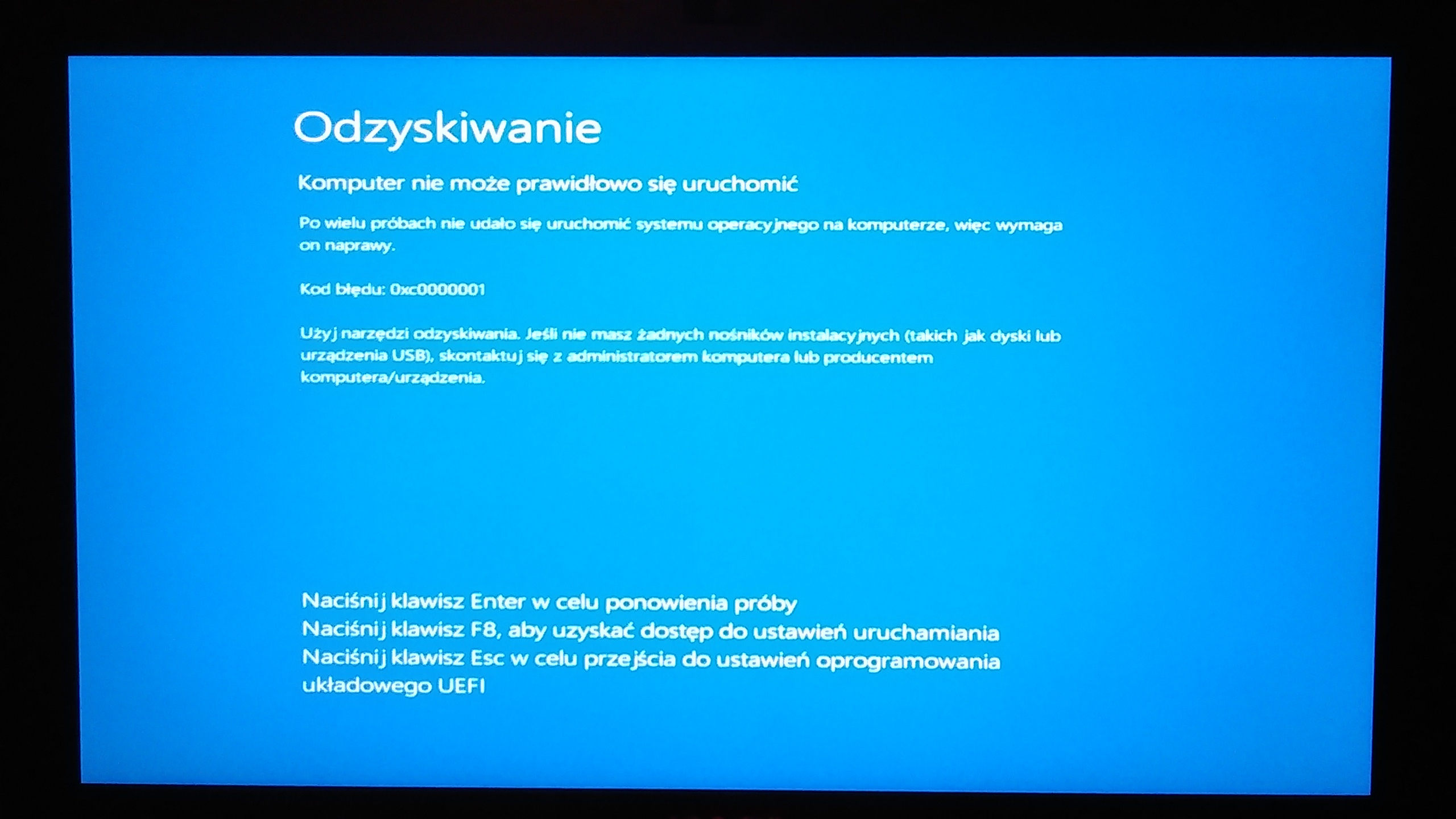 Nie można uruchomić systemu po aktualizacji sterowników
