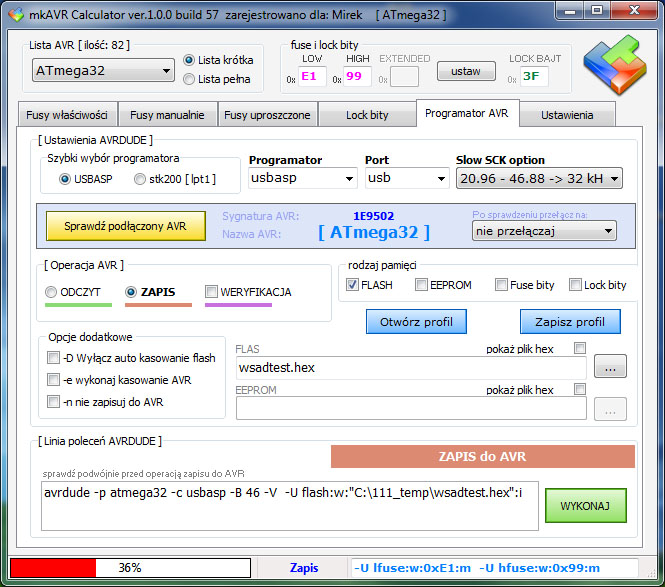 AVR fuse Calculator i programator graficzny z avrdude - 14