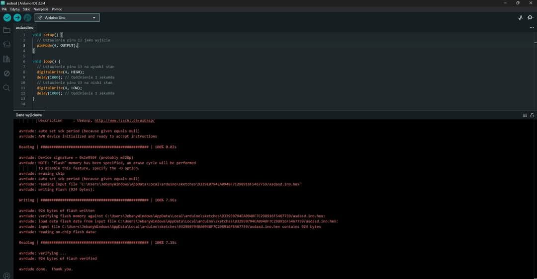 Brak napięcia na 4. pinie Atmega 328 po wgraniu programu