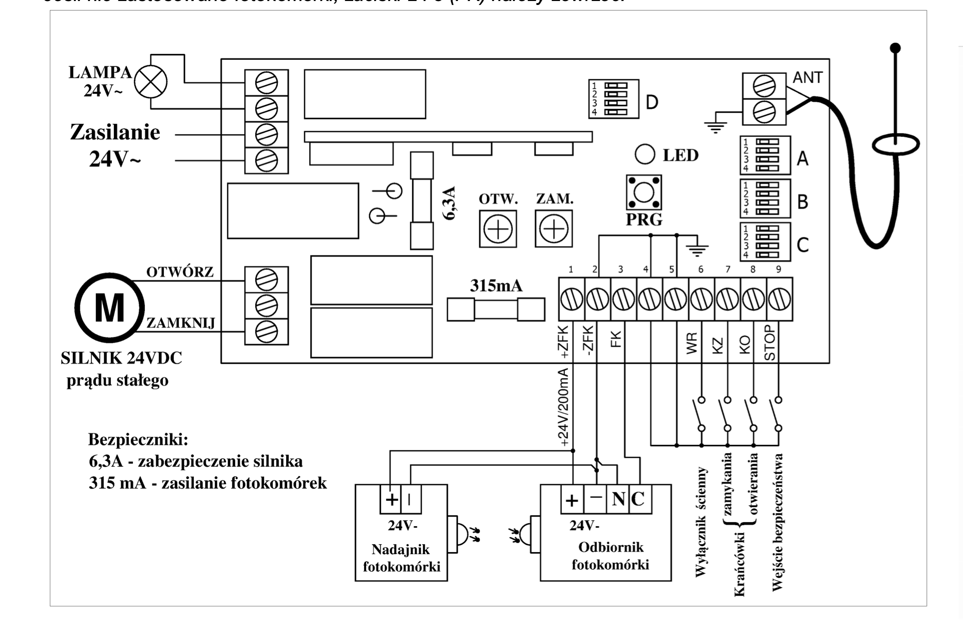 Sterownik do ramienia robota: obsługa silników 24VDC, pozycja zero, krańcówki