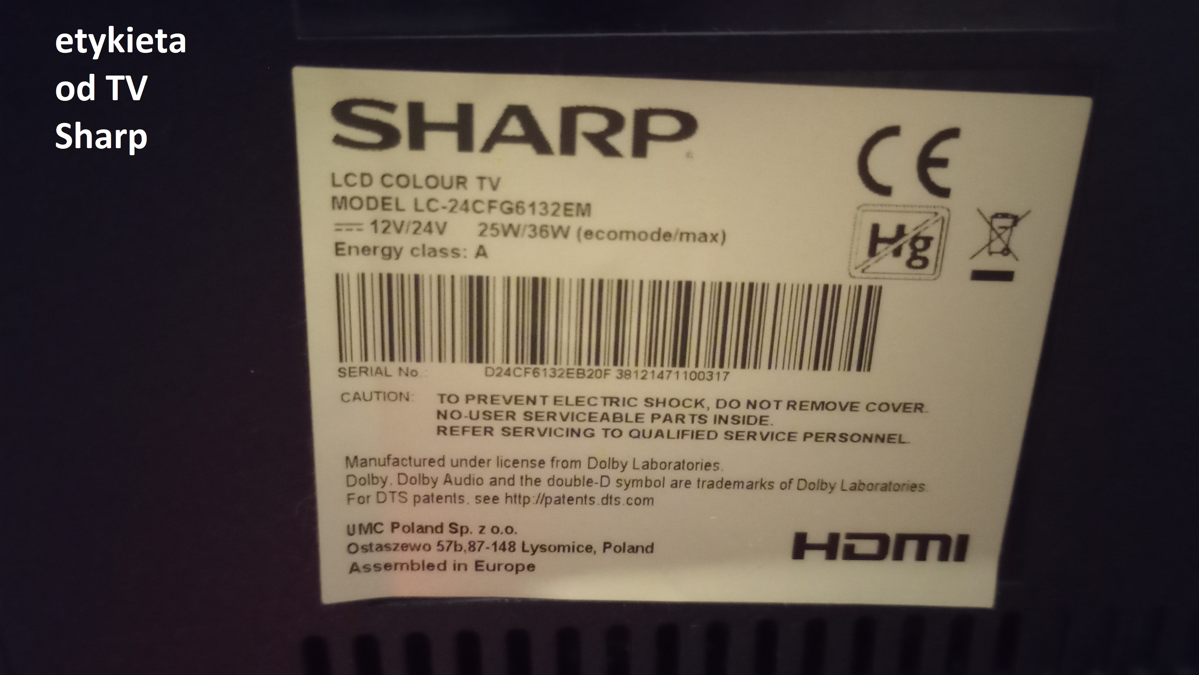 Wybór zasilacza do telewizora Sharp LC-24CFG6132EM - 12V/24V, 25W/36W