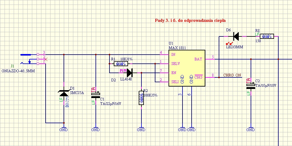 Dlaczego dioda na linii /CHG świeci po odłączeniu zasilania w MAX1811?